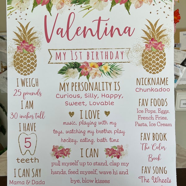 Editable Pineapple Birthday Milestone Sign Tropical Floral Pineapple ...