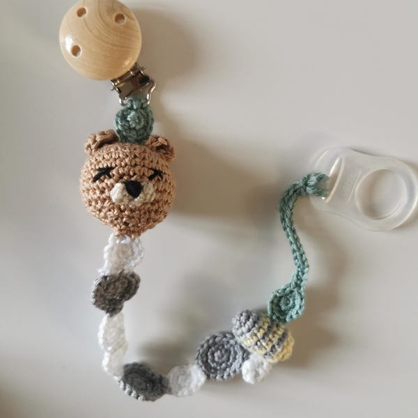 Crochet Bear Pacifier Clip PATTERN, Amigurumi Baby Shower Gift (PDF ...