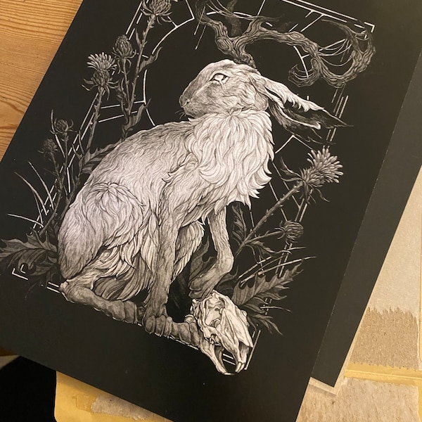 Celestial Raven Bird Wings Illustration Art Painting Print, Astrology ...