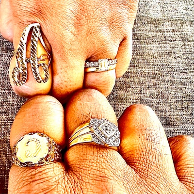 10k Gold Bubble Initial Letter Ring, Nugget Initials, Nugget Letter Ring, Yellow Gold Initial ...