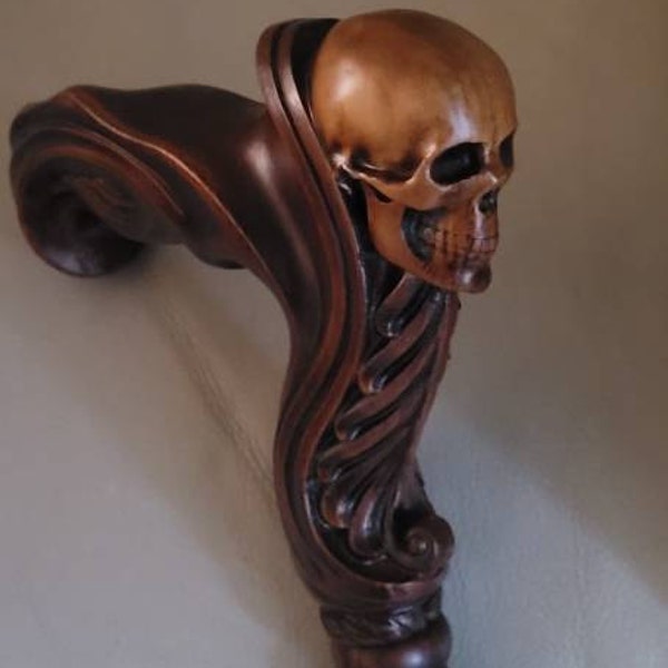 Skull Wooden Walking Cane - Ergonomic Palm Grip Handle Wood Carved ...