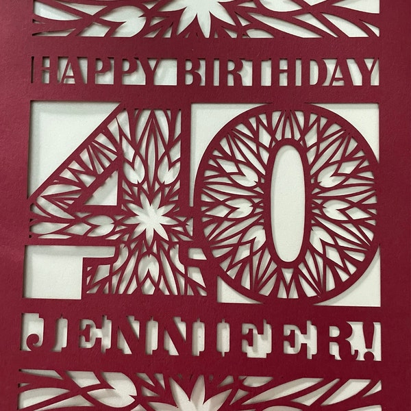 Personalised 40th Papercut Birthday Card With the Name of Your Choice ...