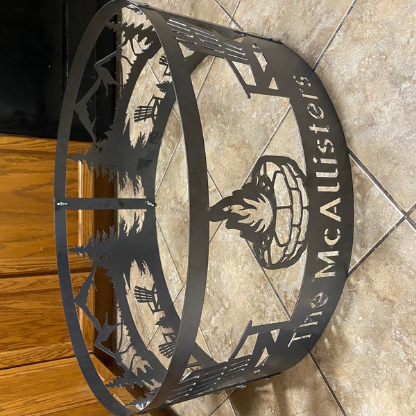 Personalized Fire Pit Ring With Mountain Scene, Steel Outdoor Campfire ...