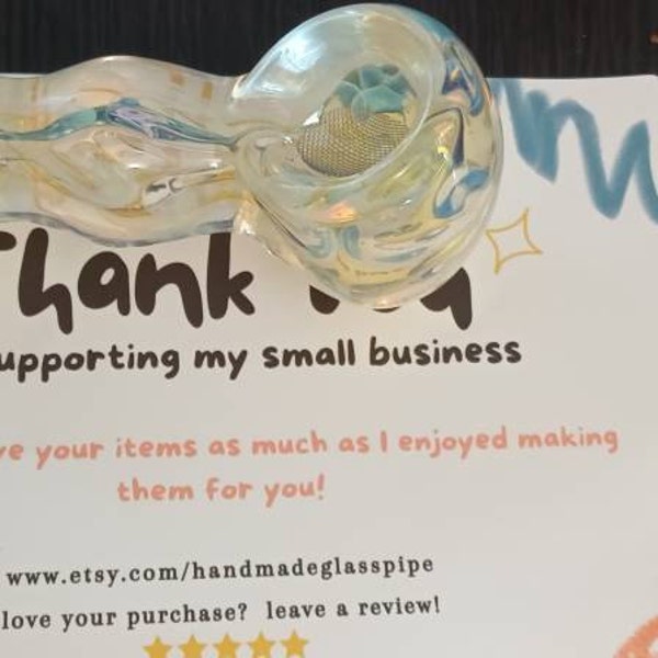 Yellow and Blue Fumed Glass Pipe Handmade Unique Golden Heady ...