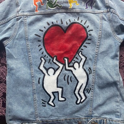 Keith Haring Hand-painted Denim Jacket - Etsy