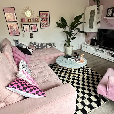 Brown and White Checkered Rug, Moroccan Berber Checkered Rug, Checkered ...