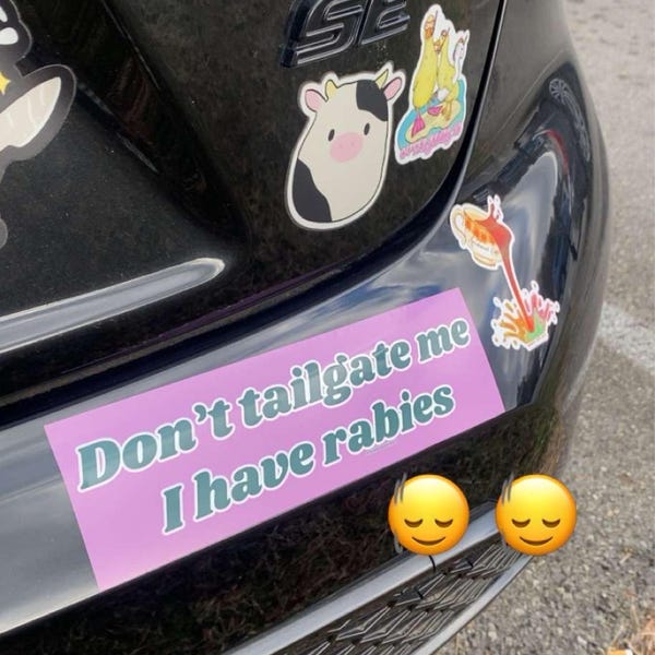 Don't Tailgate Me I Have Rabies | Bumper Sticker AND Magnet | Funny ...