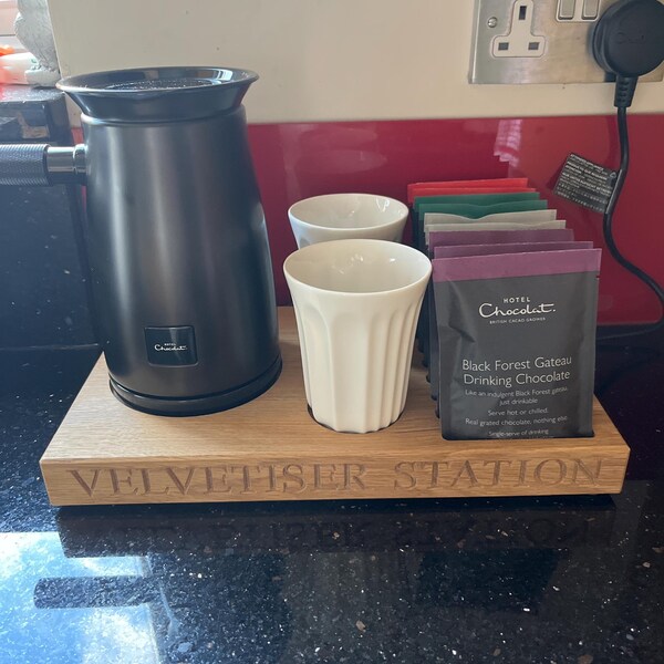 Personalised Oak Hot Chocolate Storage Board, Handmade Velvetiser ...