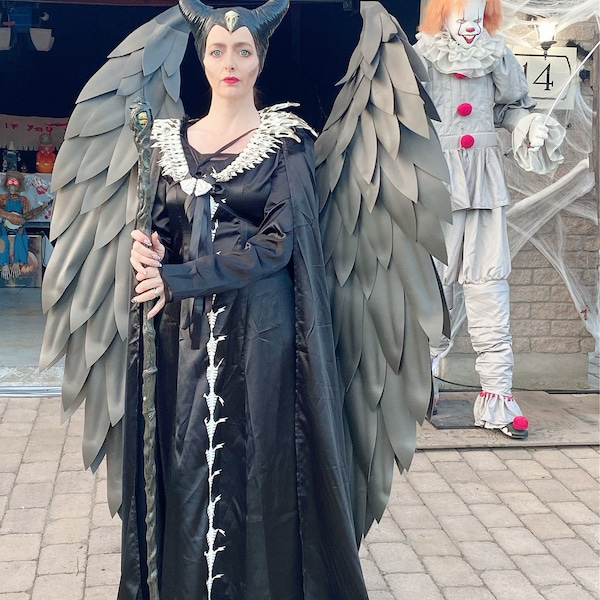 Evil Queen Cosplay Costume With Black Angel and Devil Wings, Dark Witch ...