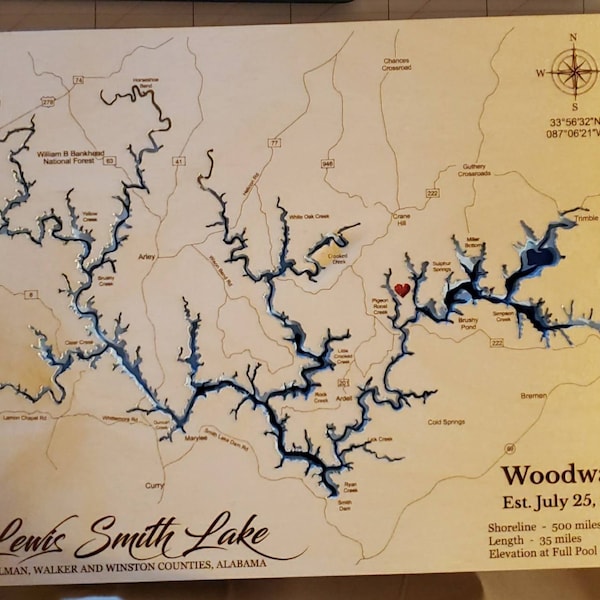 Lake Smith Custom 3D Multi Layered Wood Lake City Map Engraved and ...