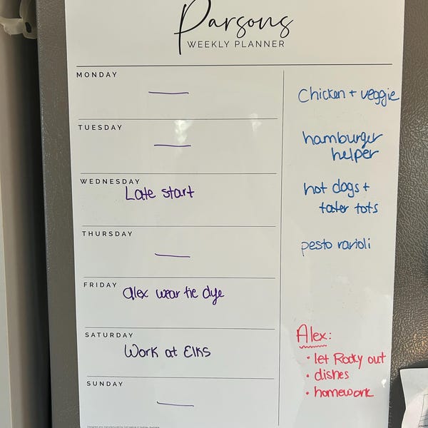 Weekly MEAL Magnetic Fridge Acrylic Planner A3 - WHITE UV Print - Clear Acrylic Whiteboard Meal ...