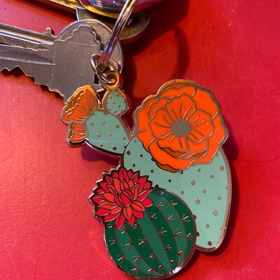 Blooming Cacti Enamel Keychain Cute Flower Keychain Cactus Keychain ...