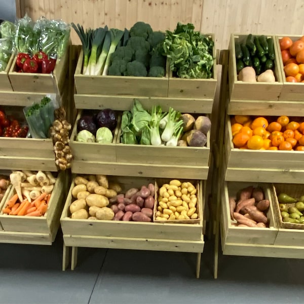 Produce, Bakery Display Stand With Wooden Boxes - Commercial Veg and ...