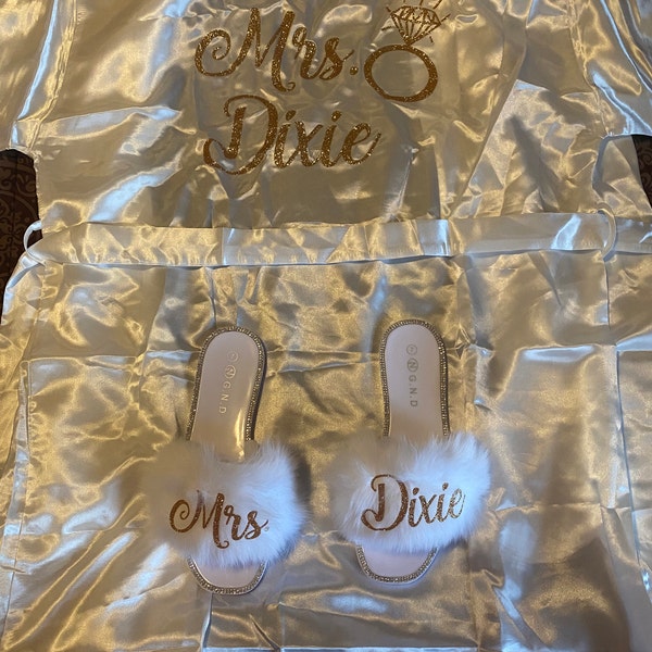 Bride Satin Personalized Robe and Slipper Set. Get Wedding Ready in ...