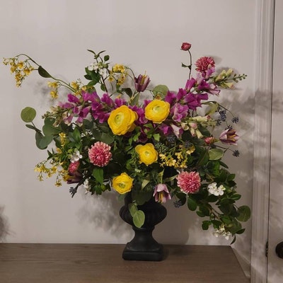 Exquisite Real Touch Floral Centerpiece, Handmade Silk Arrangement, One ...