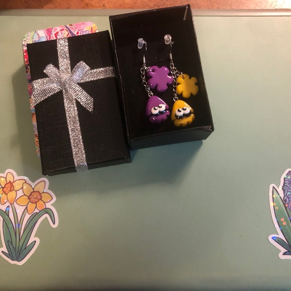 Splatoon Squid & Splat Earrings - Dark Blue, Blue, Cyan, Purple, Pink ...