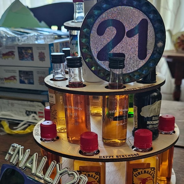 21 Bottle Tier Fireball Shot Tower 3 or 4 Tier Alcohol Cake, 21st ...