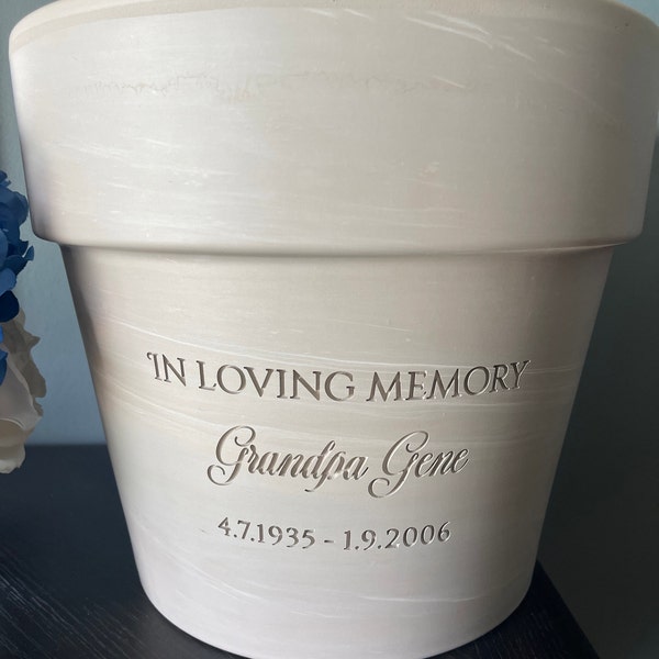 Engraved Memorial Flower Pot: Custom Carved Granite White Terracotta - Etsy