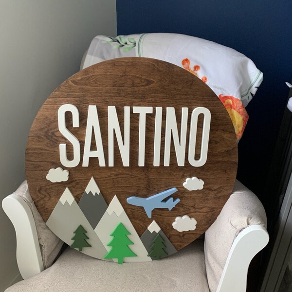 Custom Name | 18-36" Adventure Mountain Sign | Baby Name Sign | Nursery ...