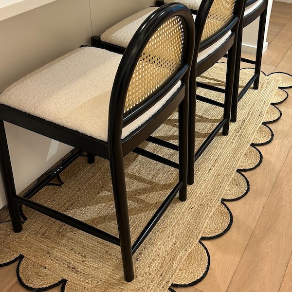 Braided Area Runner, Scallop Natural Jute Runner, Black Scalloped Edge ...