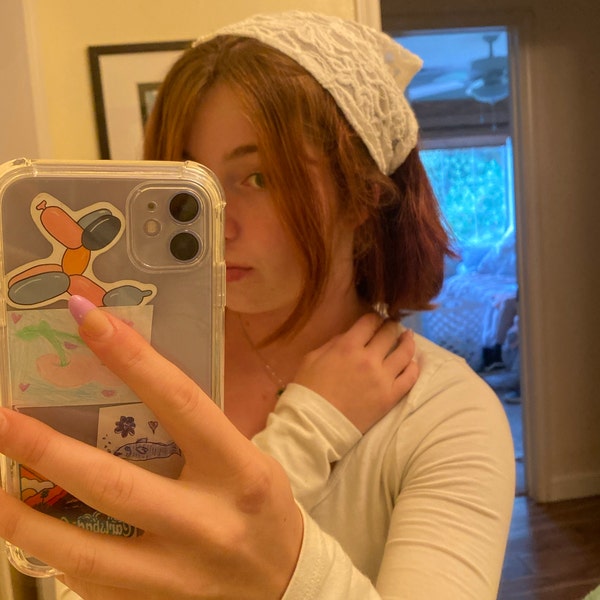 Black Floral Lace Sheer Triangle Headband With Lace Trim - Head Scarf ...