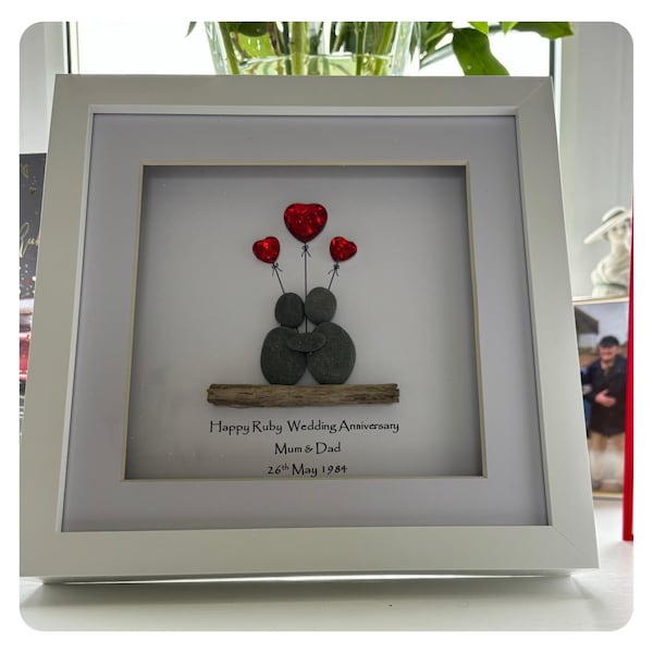Ruby Wedding Anniversary Pebble Frame,personalised 40th Anniversary ...