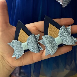 Blue Ear Hair Clips Hair Clip Ears Blue Dog Ears Chunky Glitter Bow ...