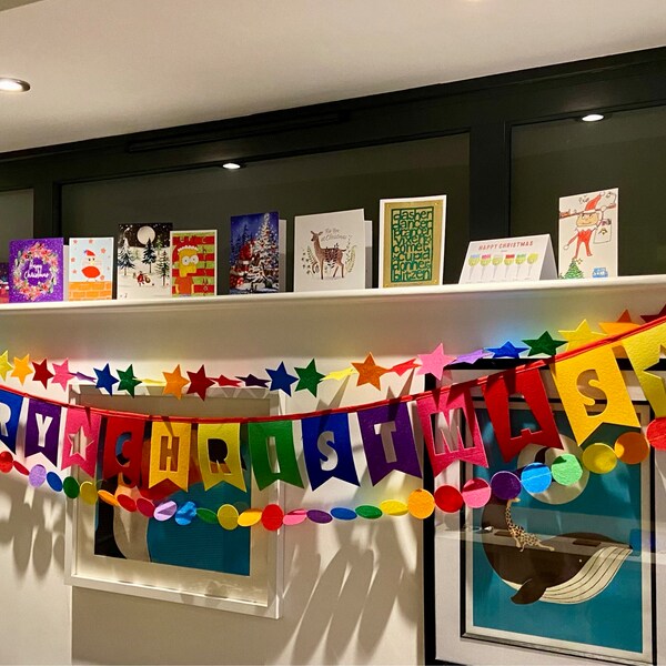 Merry Christmas Banner With Matching Garlands, or Colourful Felt Happy ...