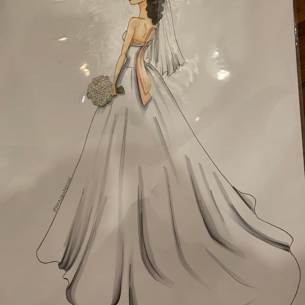 Custom Bride Illustration - Dress Drawing - Wedding Memento - Bridal ...
