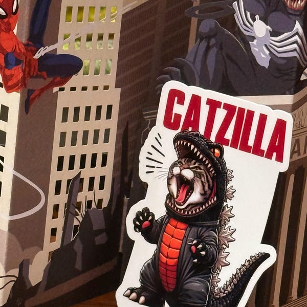 Catzilla Sticker, Funny Cat Sticker, Funny Vinyl Sticker, PREMIUM ...