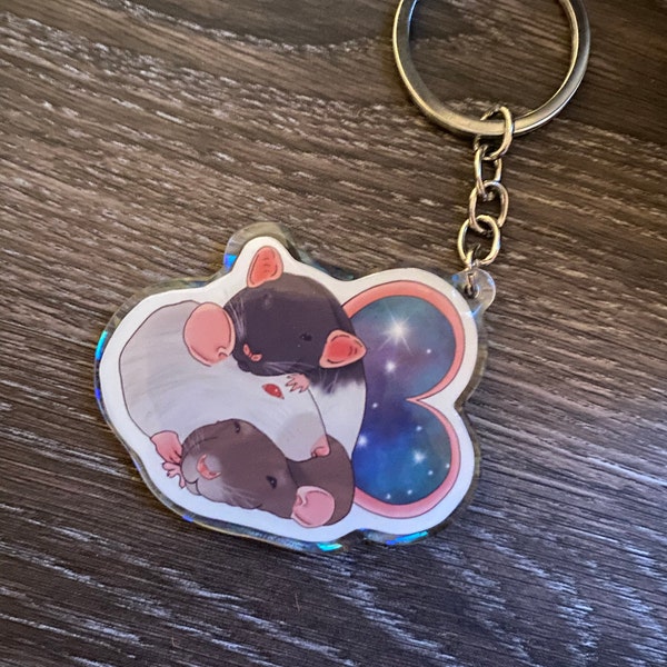 Triple Rat Keychain, Customizable, Holographic, Galaxy, Heart - Etsy