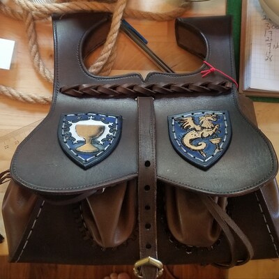 Medival Belt Pouch Larp. Leather Bag With Custom Shields. - Etsy