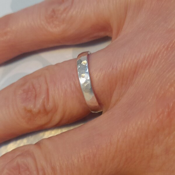 Sterling Silver Handmade Hammered Band Ring 925 Hammer Finish Silver ...