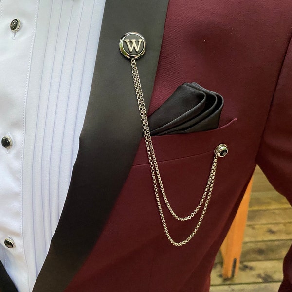 Customized Handmade Silver Chain Lapel Pin: Personalized Letter Brooch ...