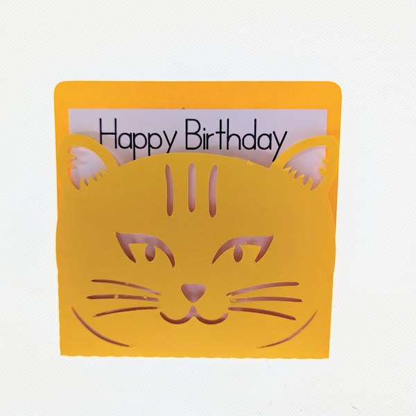 CAT CARD SVG Cat Birthday Card Svg Laser Cut Template Cricut Svg Cat ...