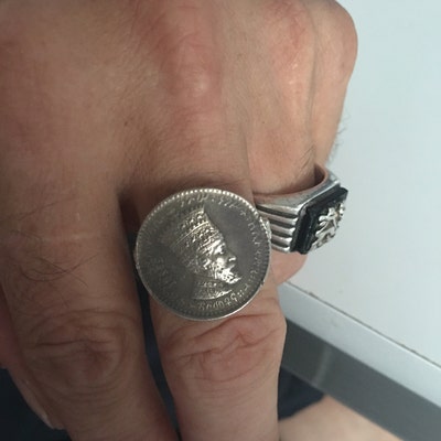 Emperor Selassie I Signet Ring. Textured Band and Blackened Silver Coin ...