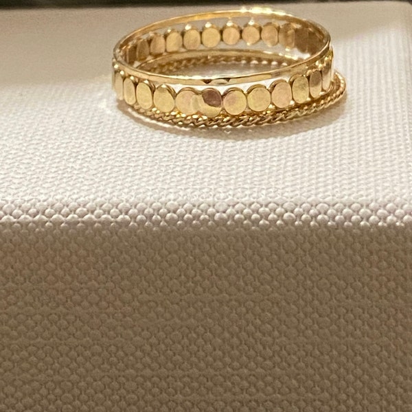Bead and Twist Mixed Texture Ring Set in 14K Gold Fill, Rose Gold Fill ...