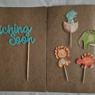 Dinosaur Cake Topper hatching Soon Birthday Party, Baby Shower, 5.5 ...