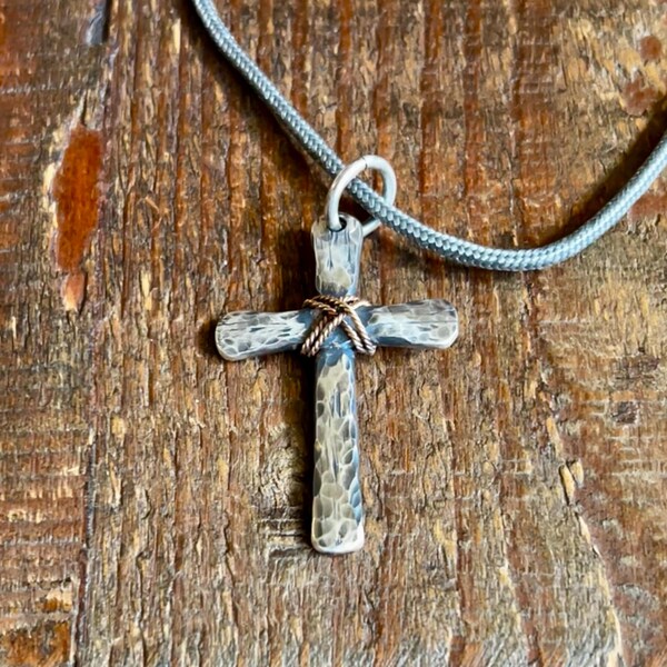 Handmade Hammered Sterling Silver Cross With Copper Wrap, Available as ...