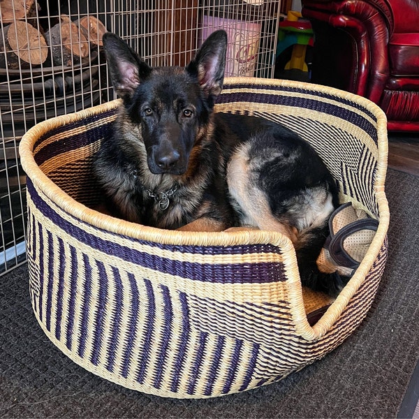 Cozy Dog Bed Basket Handwoven Natural Bolga Dog Bed for Small to X ...