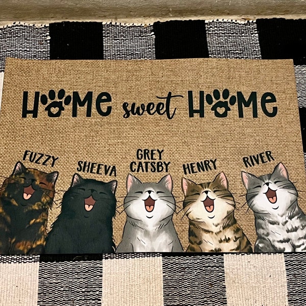 Custom Cat Doormat, Cat Welcome Doormat, Home Sweet Home, Cat Rug ...