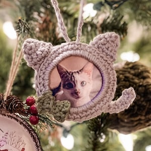 Crochet PATTERN: Cat Ornament & Photo Frame Holiday Home Decor ...