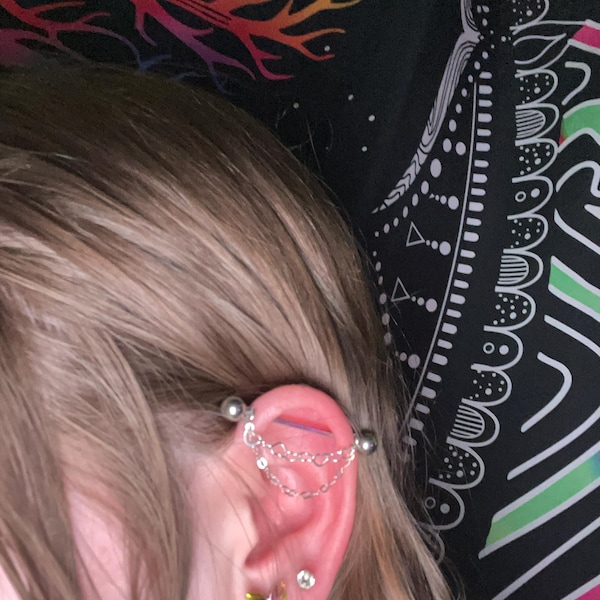 2 Style Barbell Chain, Ear Piercing Chain, Industrial Piercing ...