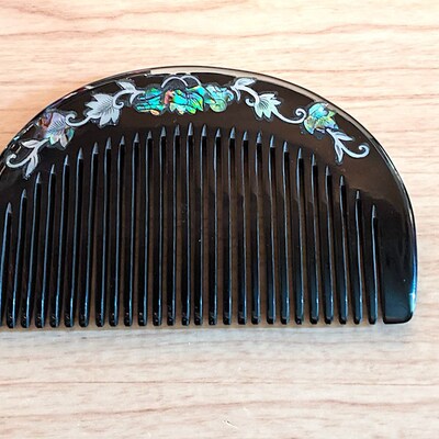 Black Buffalo Horn and Abalone Inlaid, Hair Brush, Hair Accessory ...