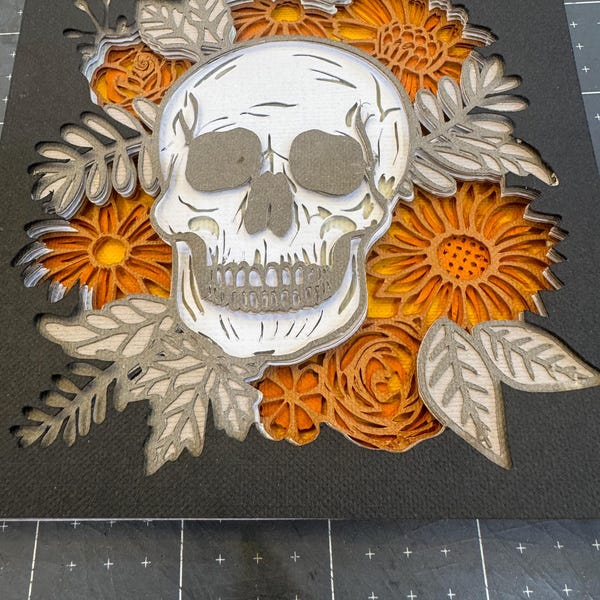 Flower Skull Shadow Box Svg, Halloween Shadow Box Svg, Spooky Shadow ...