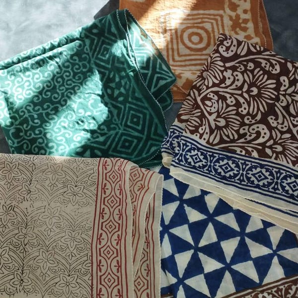 Organic Cotton Bandana Set of 5 - Block Printed Neckerchiefs, Cowboy ...
