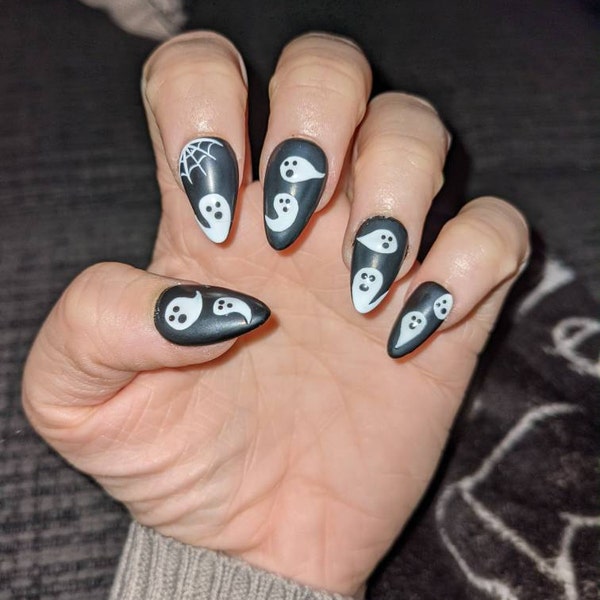 The BOO, Press on Nails, Gothic Halloween Press Ons, Halloween Ghost ...