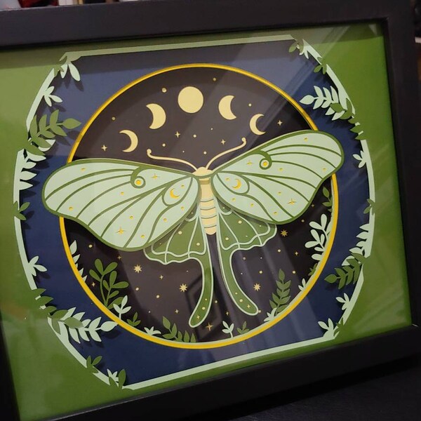 3D Luna Moth Shadow Box, Animal Shadow Box SVG, Mystical Moth Papercut ...
