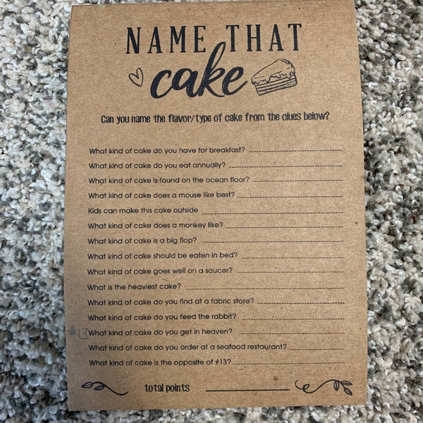 Name That Cake Game, Printable Bridal Shower Game, Rustic Engagement ...