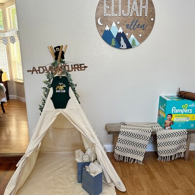 Custom Wooden Mountain Sign Wolf Woodland Theme Outdoor - Etsy